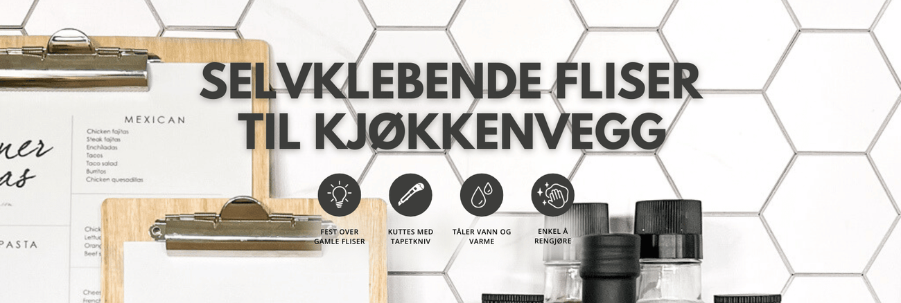 Selvklebende fliser til over kjøkkenbenken - Lindas Dekor
