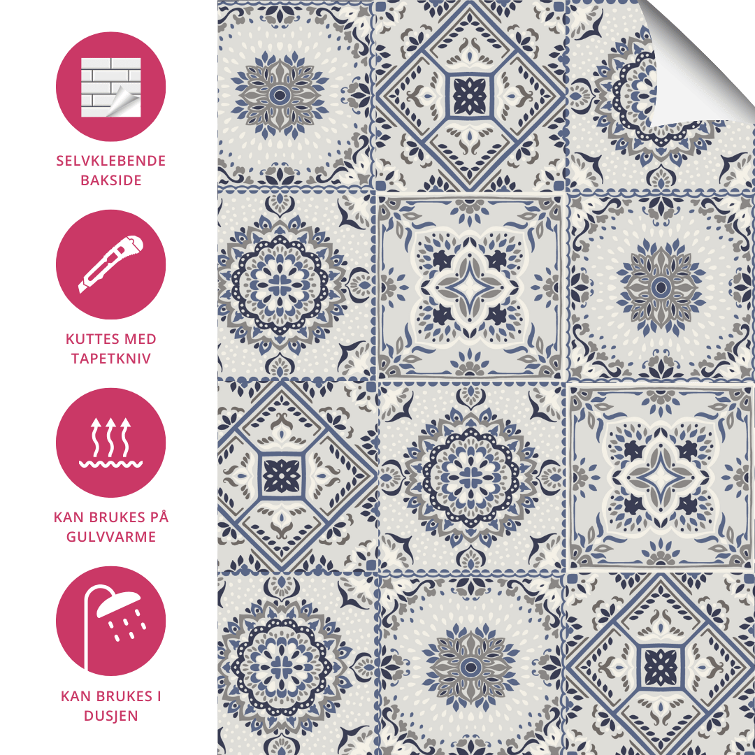 Marokko selvklebende fliser | Tåler gulvvarme - Lindas Dekor